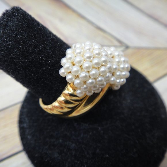 IVANA | Jewelry | Vintage Ivana Ring Faux Pearl Gold Tone Double ...